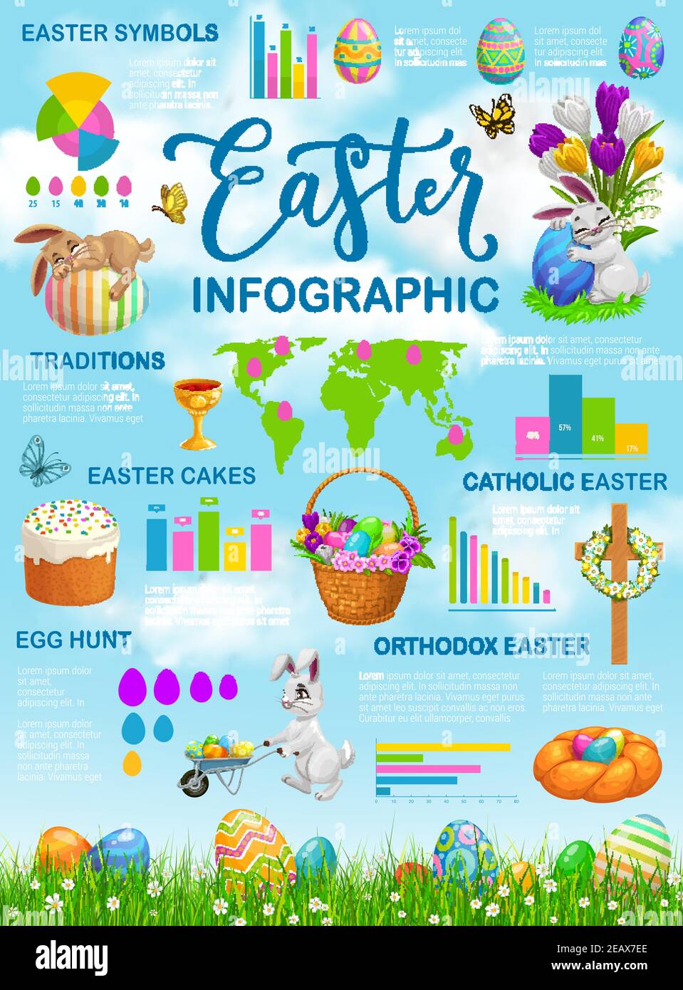 Easter holiday infographics vector template. Graphs and charts of ...