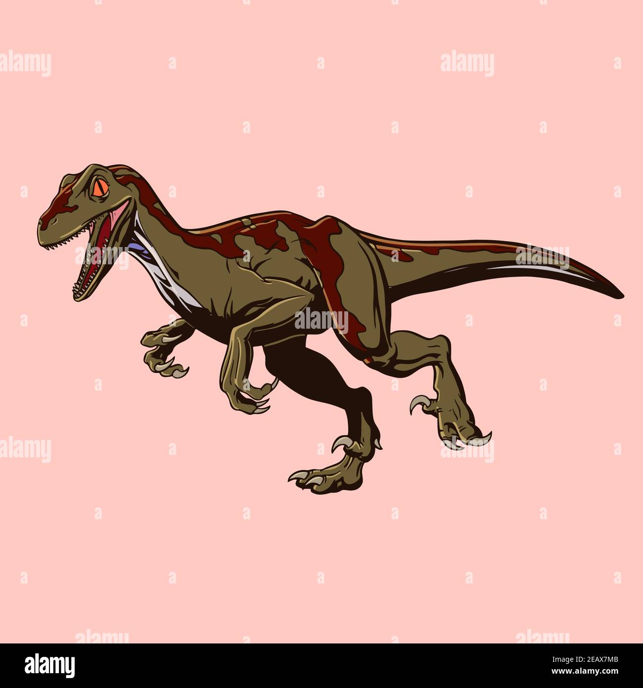 Colored dinosaur Raptor drawn in cartoon style. Attacking predator in ...