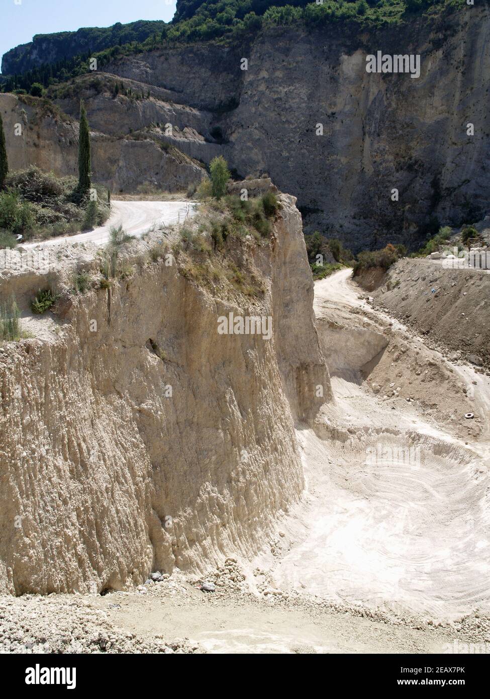 Large excavated pit at quarry at Troumpeta, Corfu, Greece Stock Photo ...