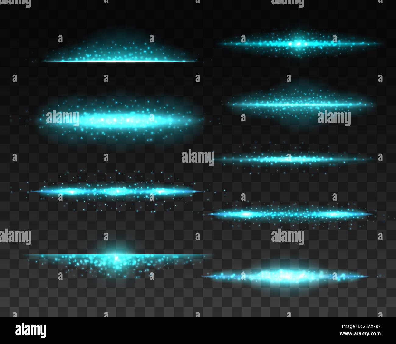 Light flare lines, magical sparkles set. Glowing lines with ...