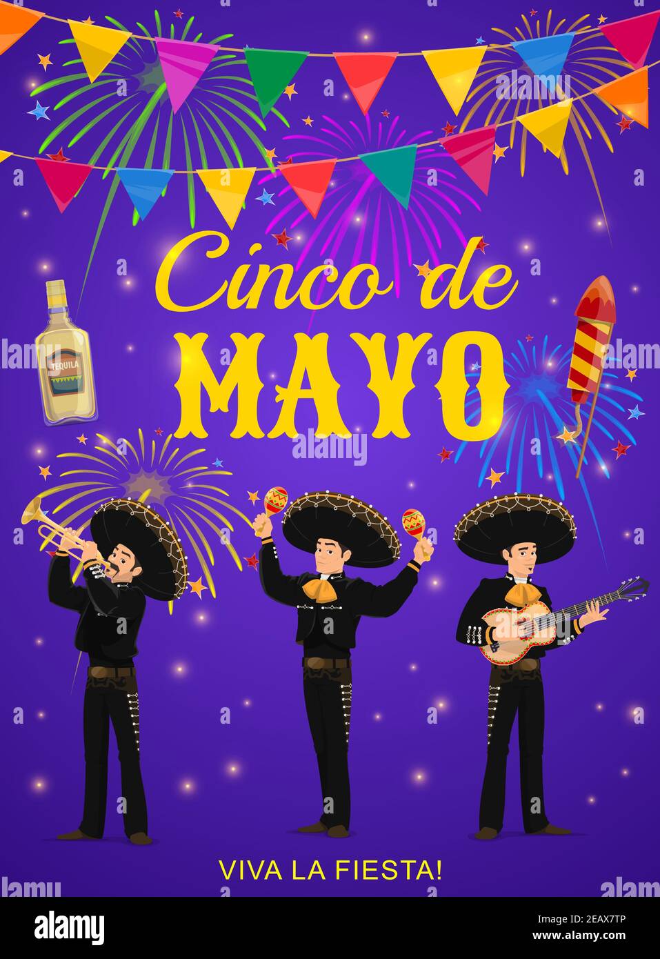Cinco de Mayo vector flyer with Mariachi band. Mexican musicians in ...