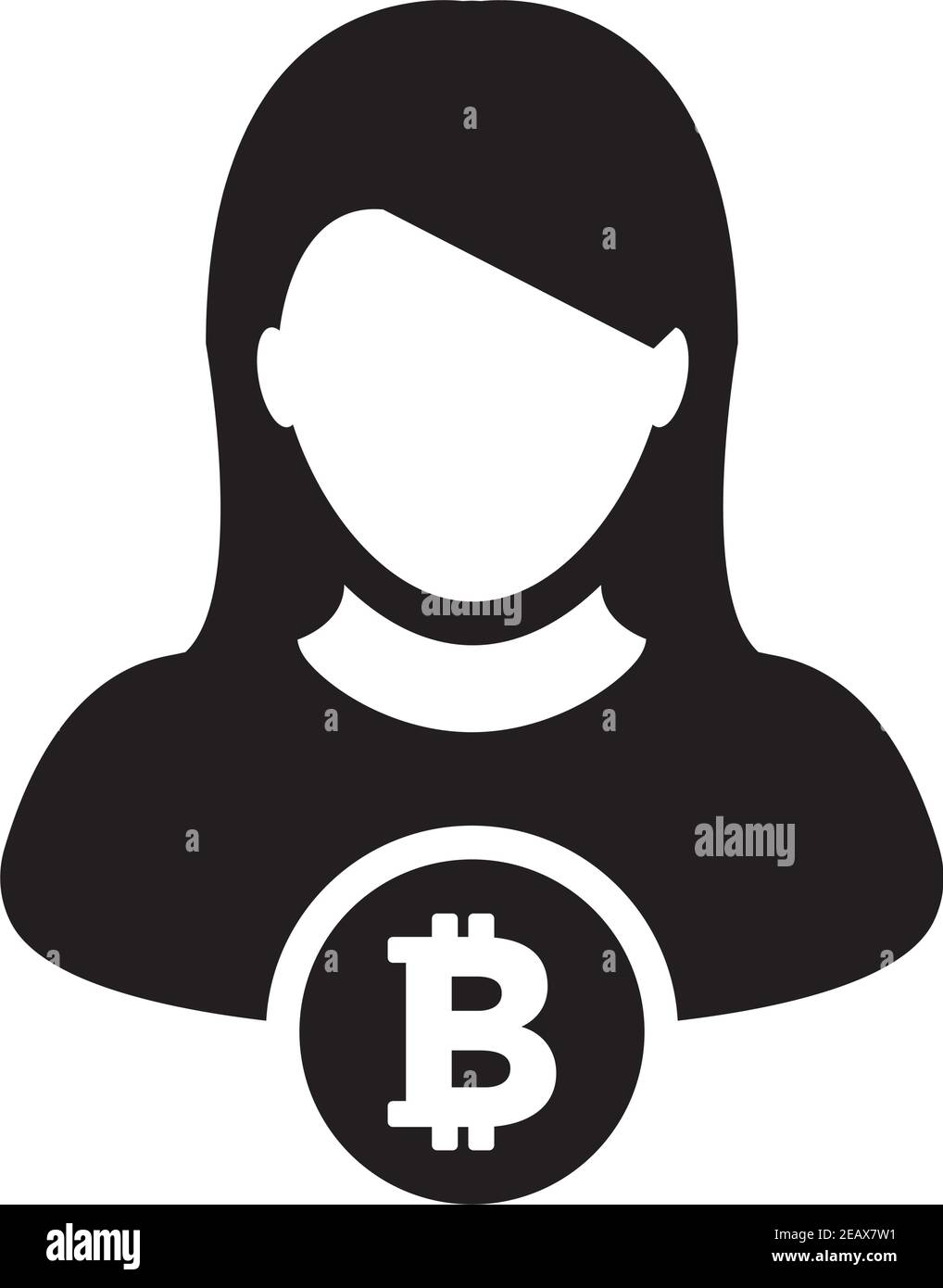 Bitcoin icon vector cryptocurrency symbol with female person profile ...
