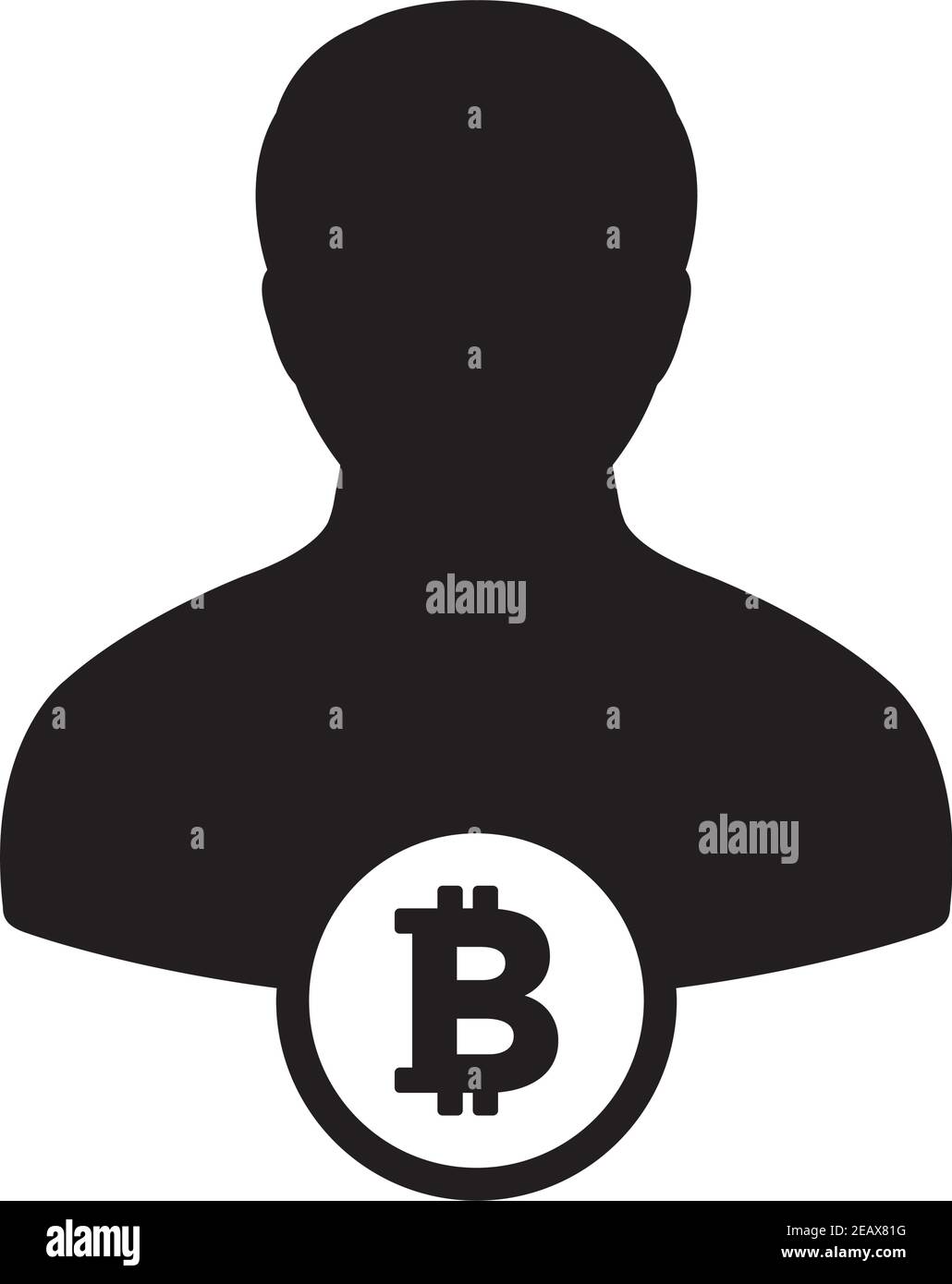 Bitcoin icon vector cryptocurrency symbol with male person profile ...