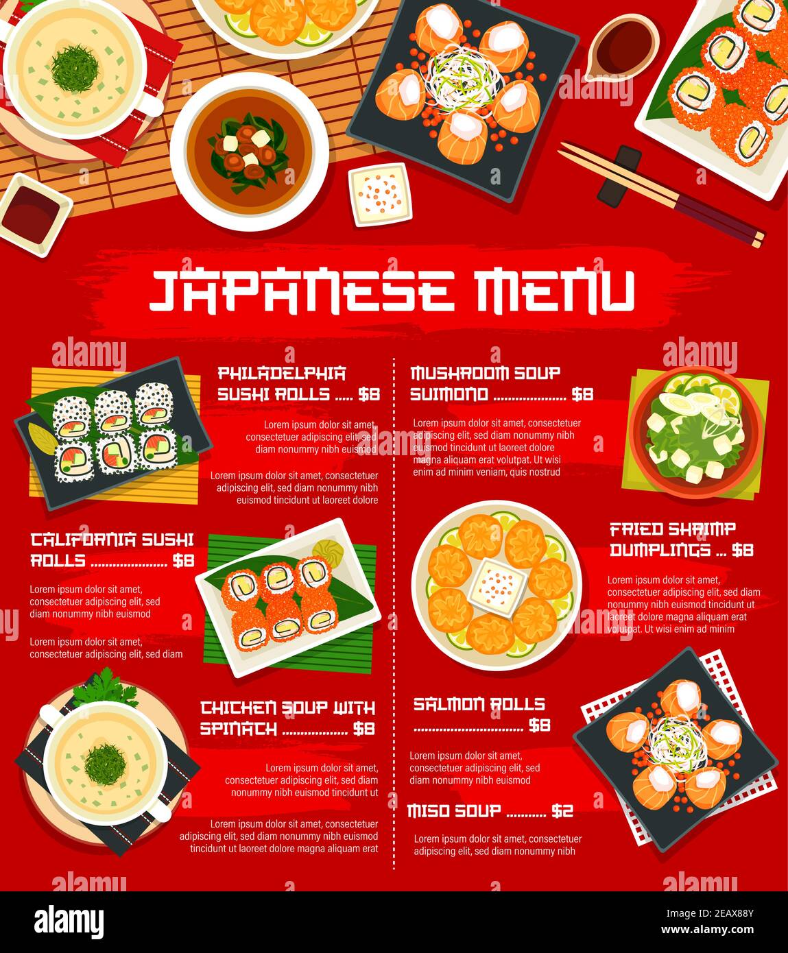 Menu japanese food list Stock Vector Images - Alamy