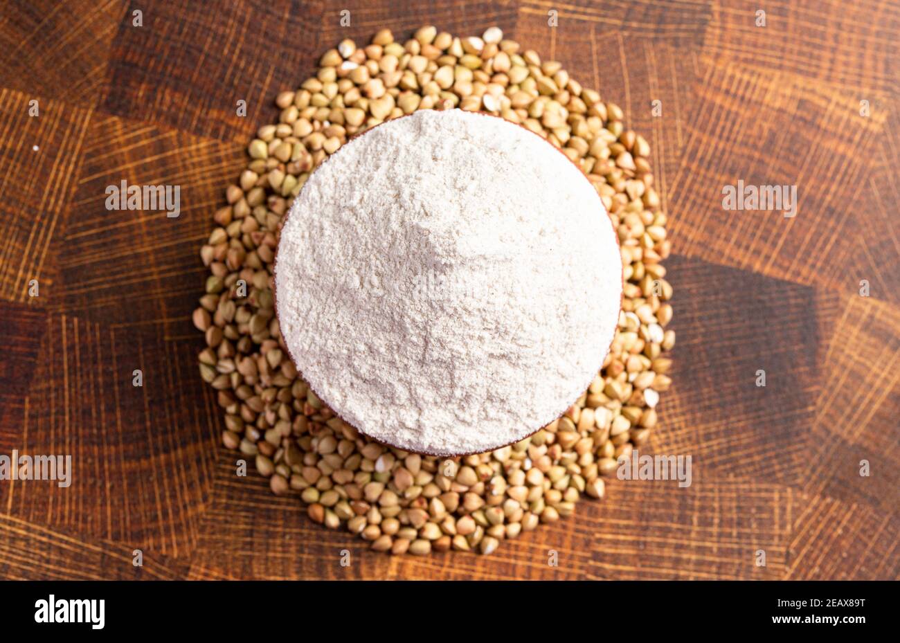 Buckwheat Flour on a Dark Wooden Butcher Block Stock Photo - Alamy