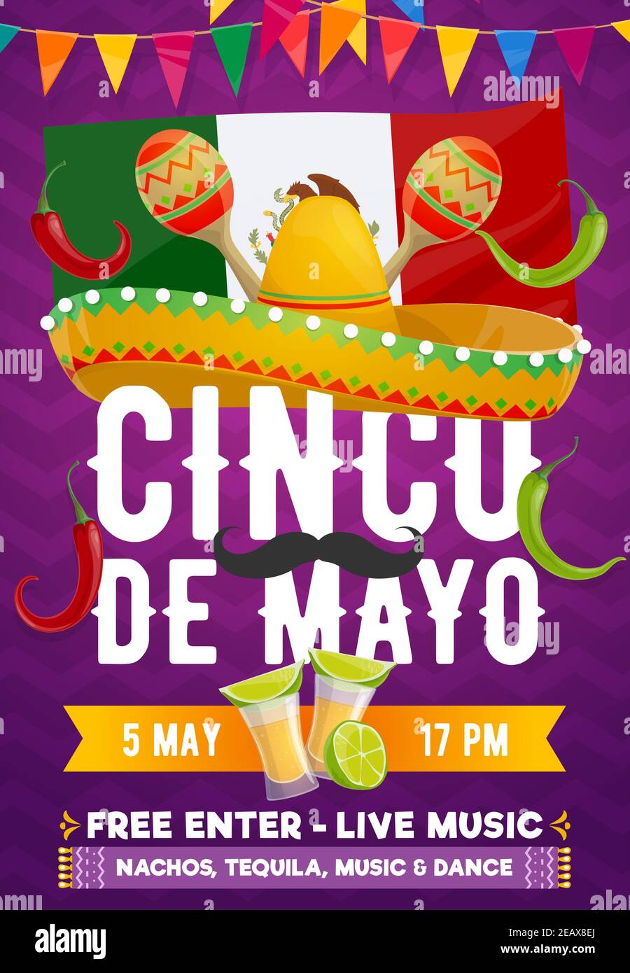 Cinco de Mayo fiesta party vector poster of Mexican holiday. Sombrero ...