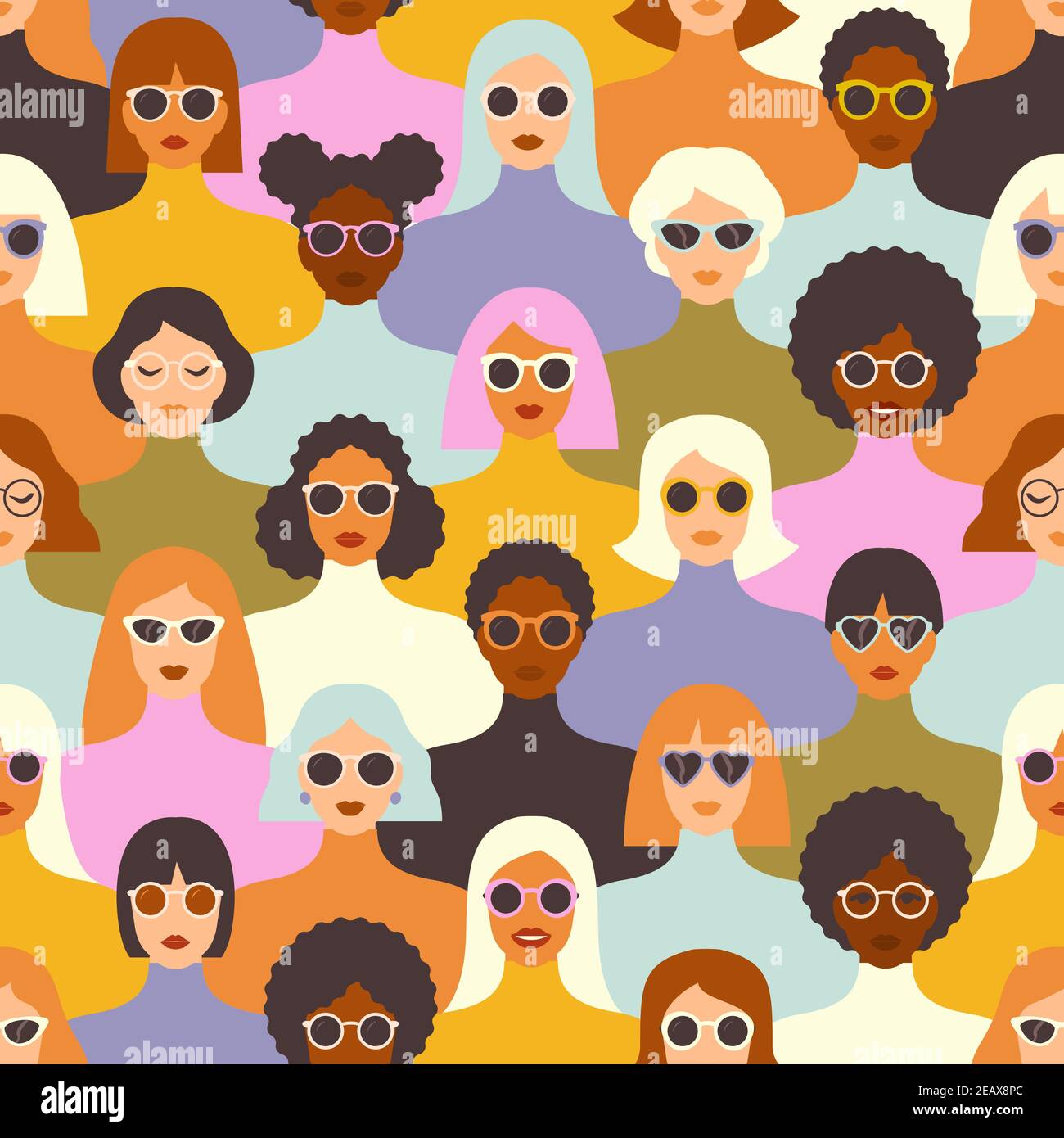 Female Diverse Faces Of Different Ethnicity Seamless Pattern Women