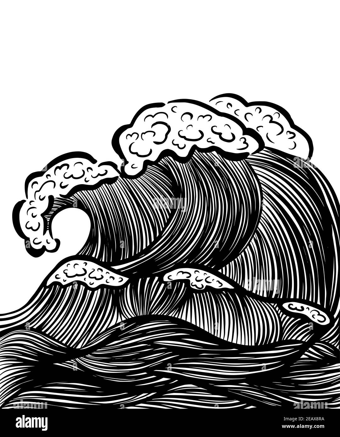 Sea waves graphic. Vector illustration of a sea with giant waves Stock ...