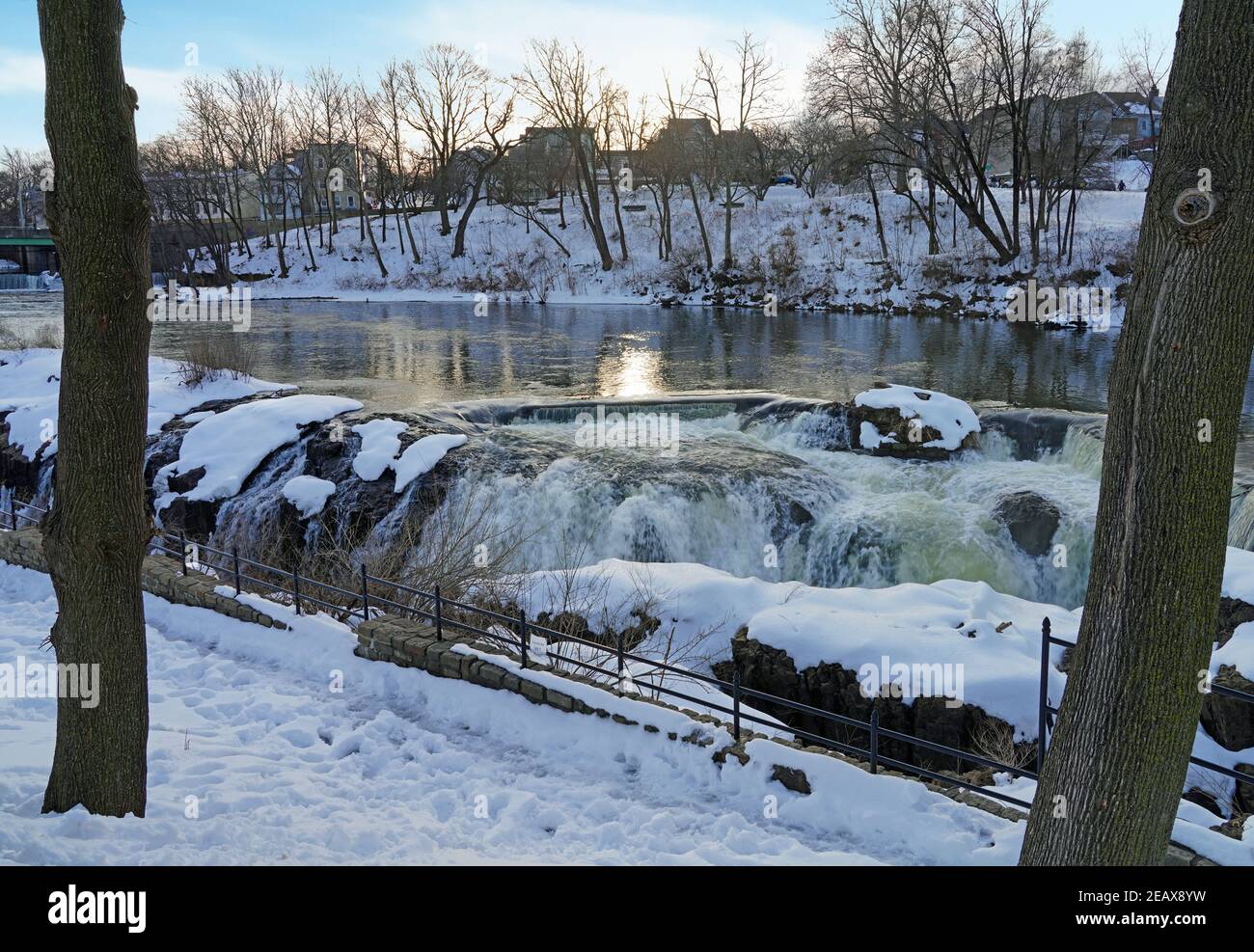 PATERSON, NJ -6 FEB 2021- Winter view of the Great Falls of the Passaic ...