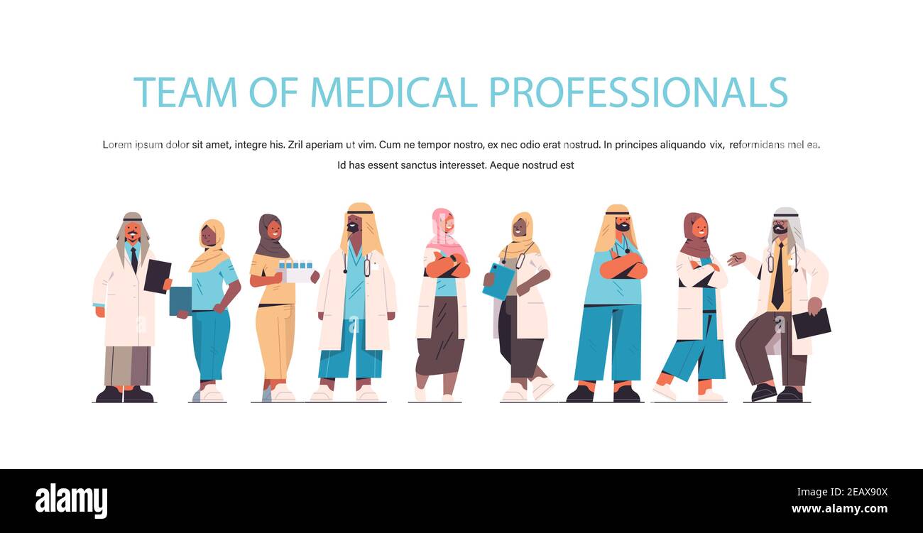 arabic team of medical professionals arab doctors in uniform standing ...
