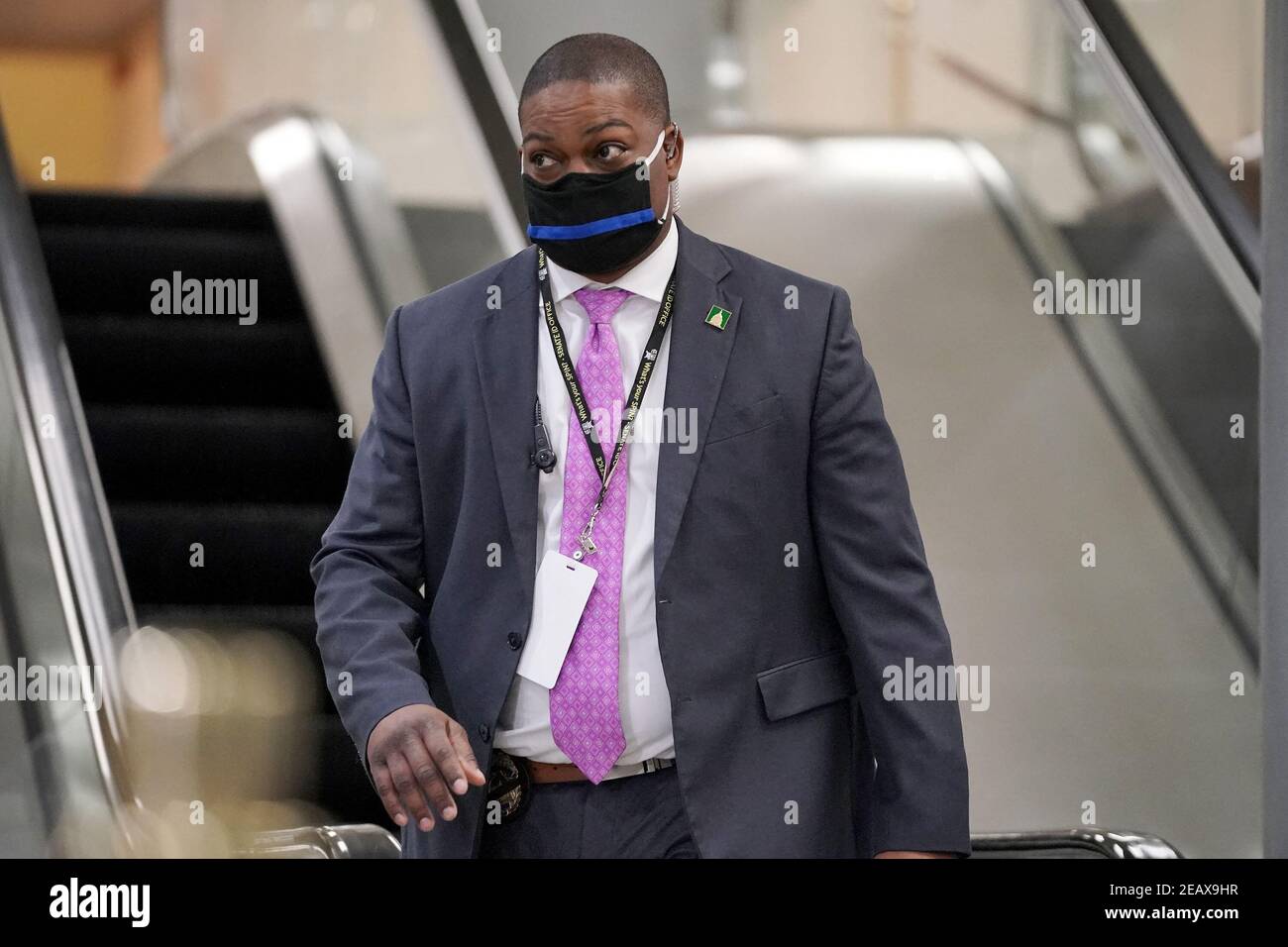 U.S. Capitol Police Officer Eugene Goodman is seen in the basement of ...