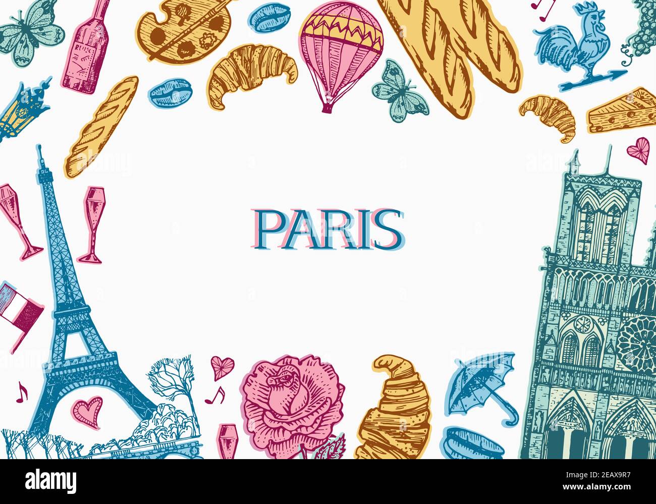 Paris background in vintage retro style. France poster or banner ...