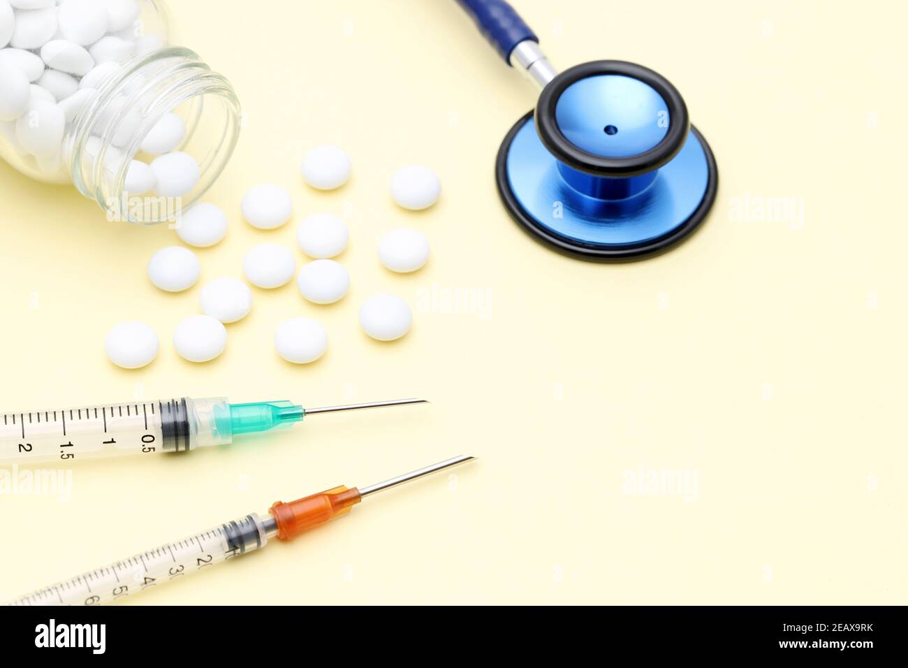 medicine diagnosis and prescription, syringe, stethoscope, drug Stock ...