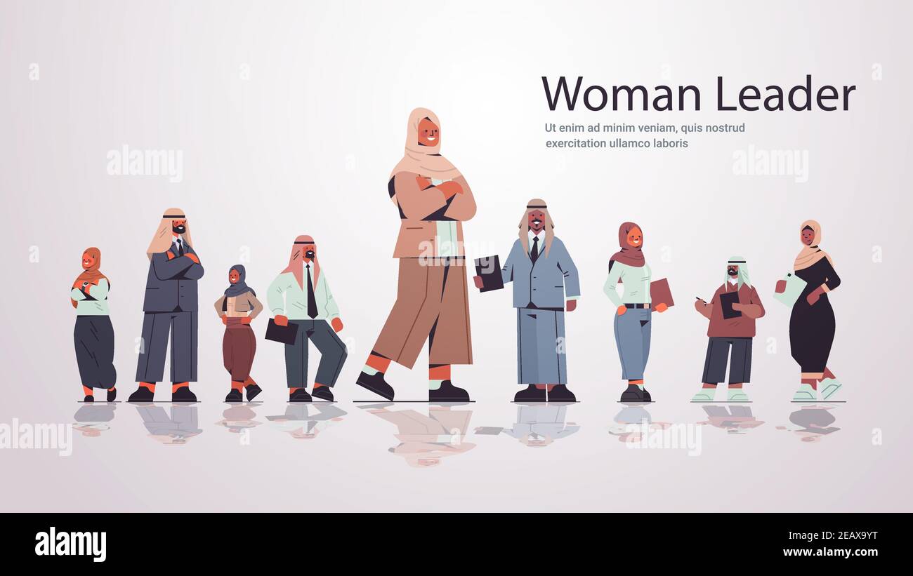 arab businesswoman standing in front of arabic businesspeople team ...