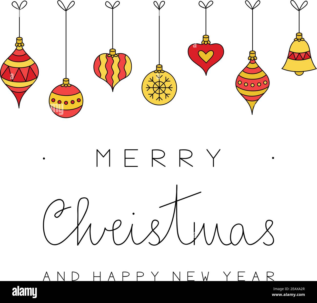 Merry Christmas and happy new year vector illustration. Hand drawn ...