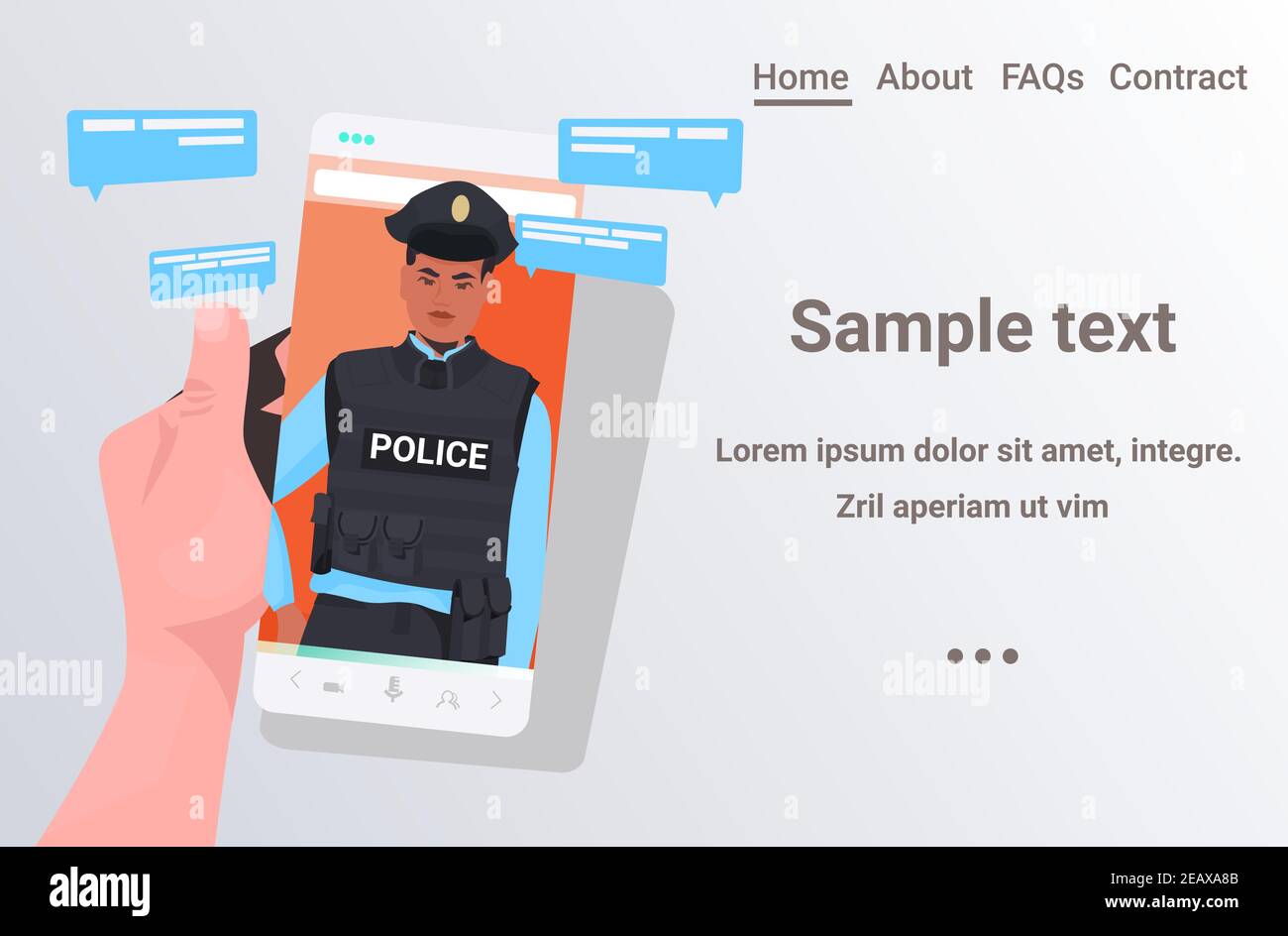human hand using smartphone chatting with policeman during video call ...