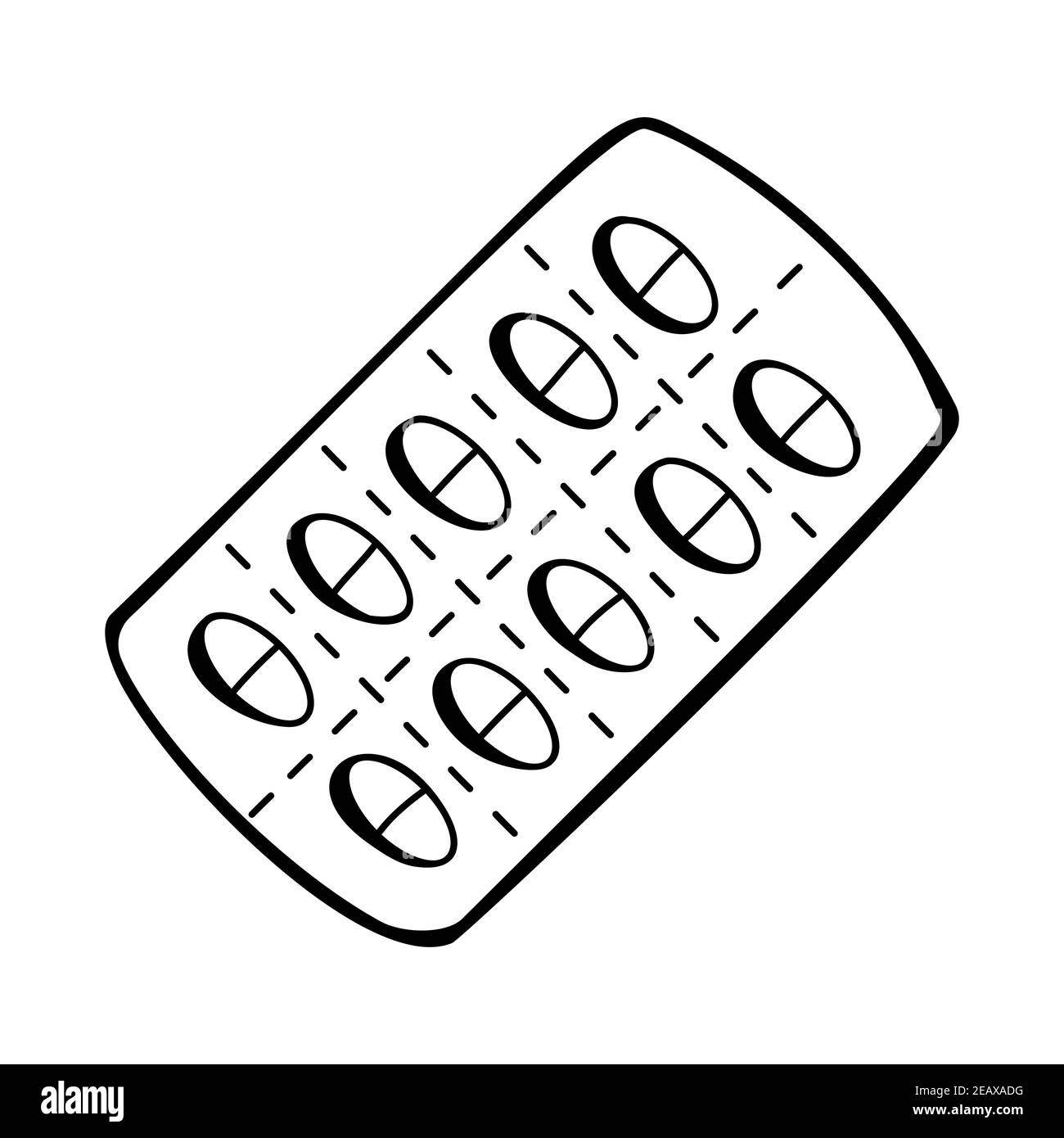 Simple hand drawn blister of pills. Isolated on a white background ...