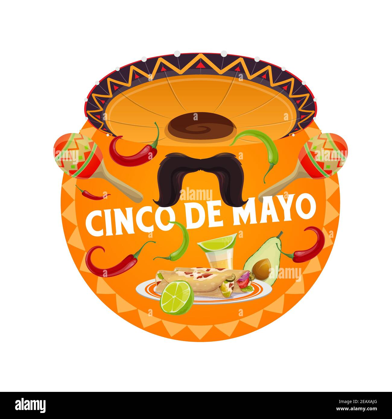 Cinco de Mayo vector round banner with traditional mexican sombrero hat ...