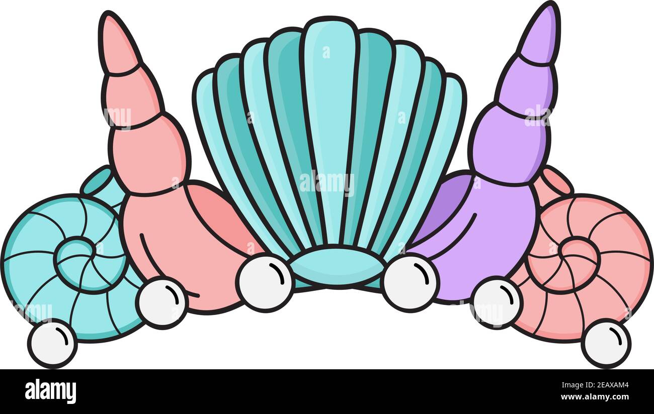 Cute mermaid crown vector illustration. Hand drawn outlined sea ...