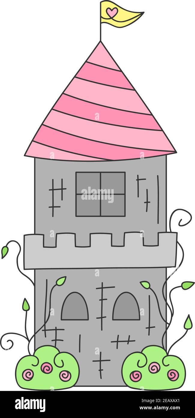 Princess tower cute vector illustration. Hand drawn isolated outlined ...