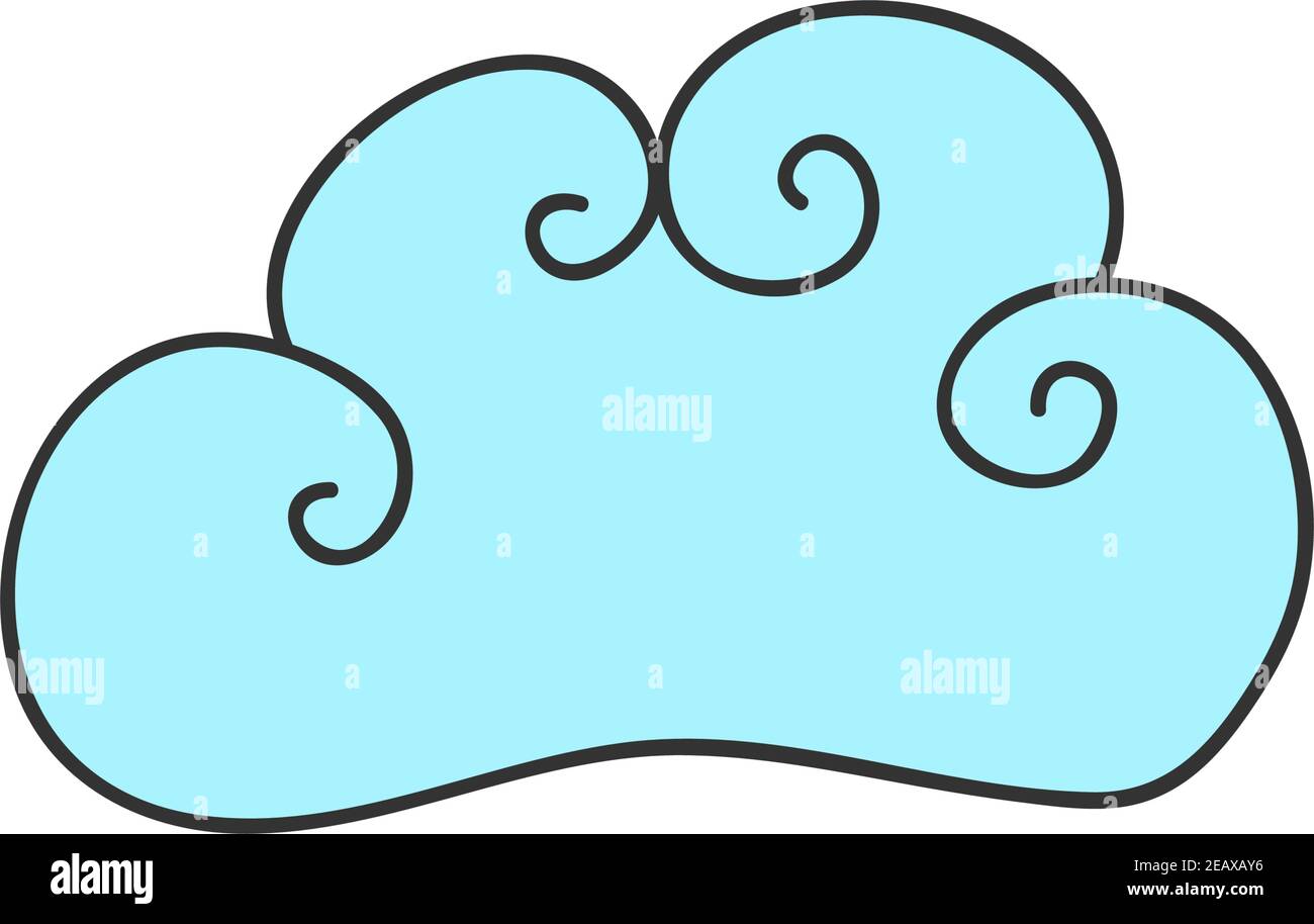 Cloud vector illustration. Curly fairy tale blue weather cloud, dreamy and magical cloud. Hand ...