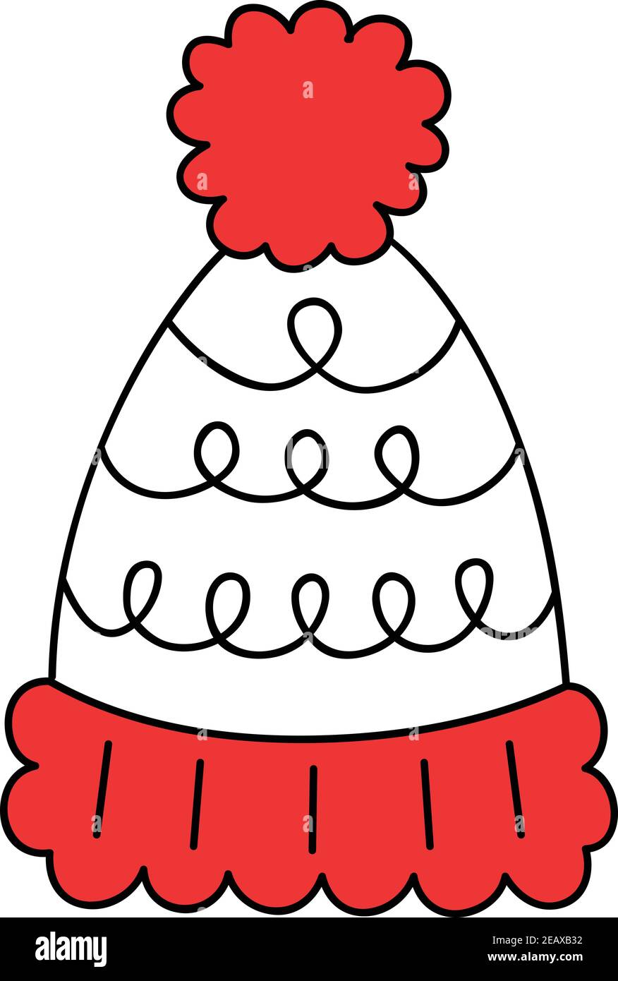 Cute bobble hat vector outlined illustration icon. Winter, christmas ...