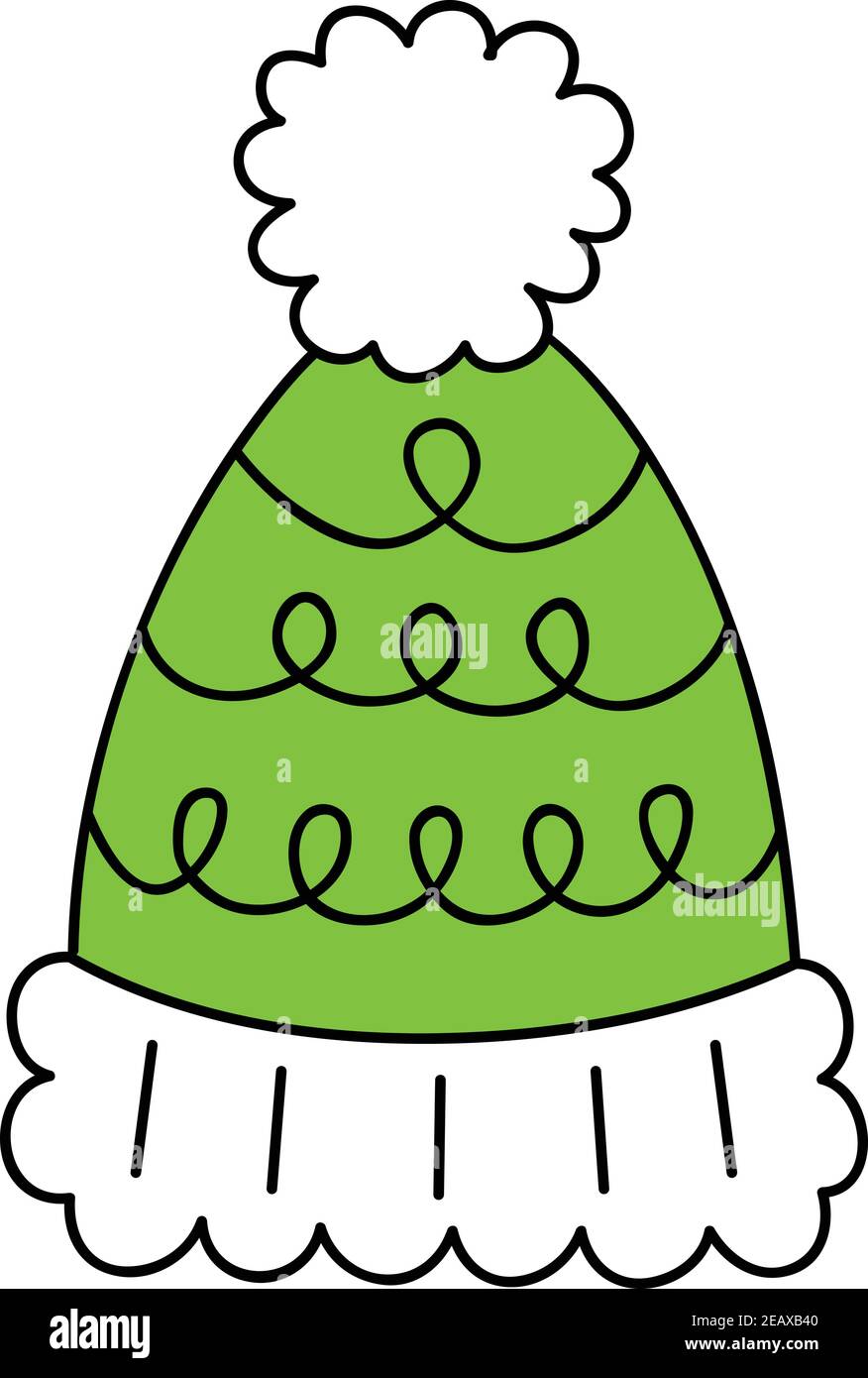 Cute bobble hat vector outlined illustration icon. Winter, christmas ...