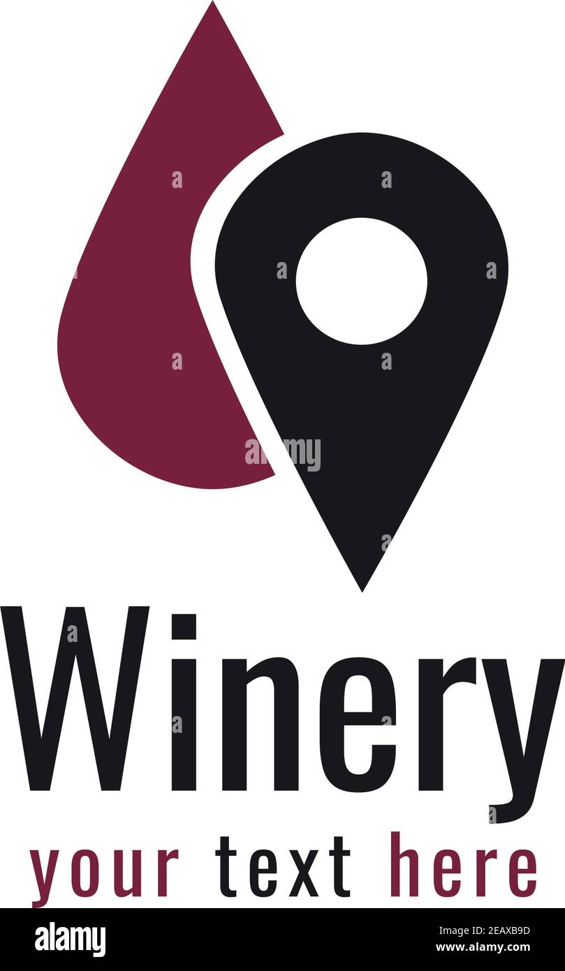 Winery vector graphic icon. Wine place symbol with wine red drop and ...