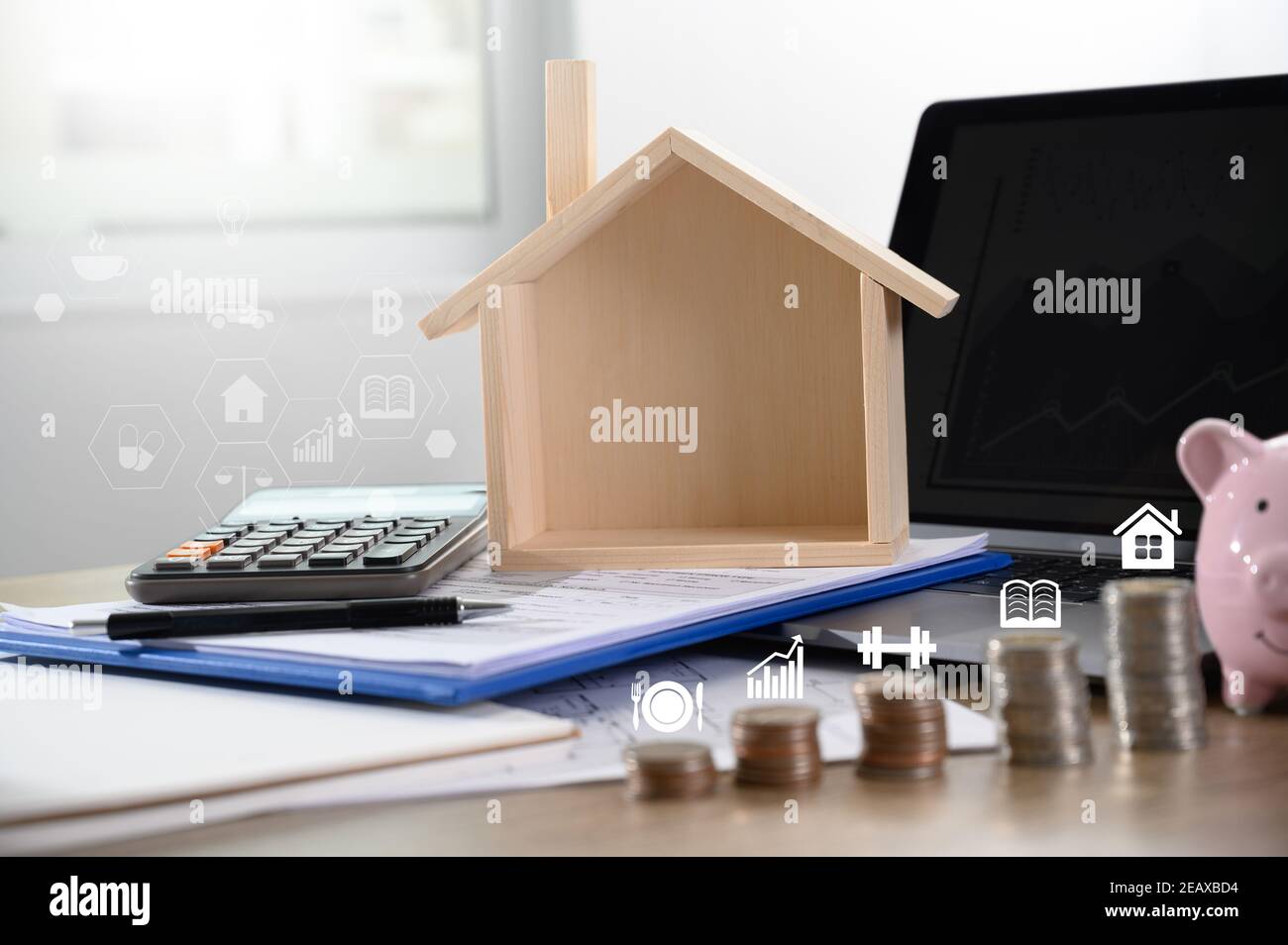 Loan pay man calculator spending monthly home loan documents, invoices ...