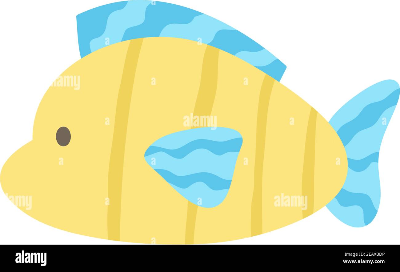 Cute yellow and blue tropical fish vector illustration icon. Marine ...