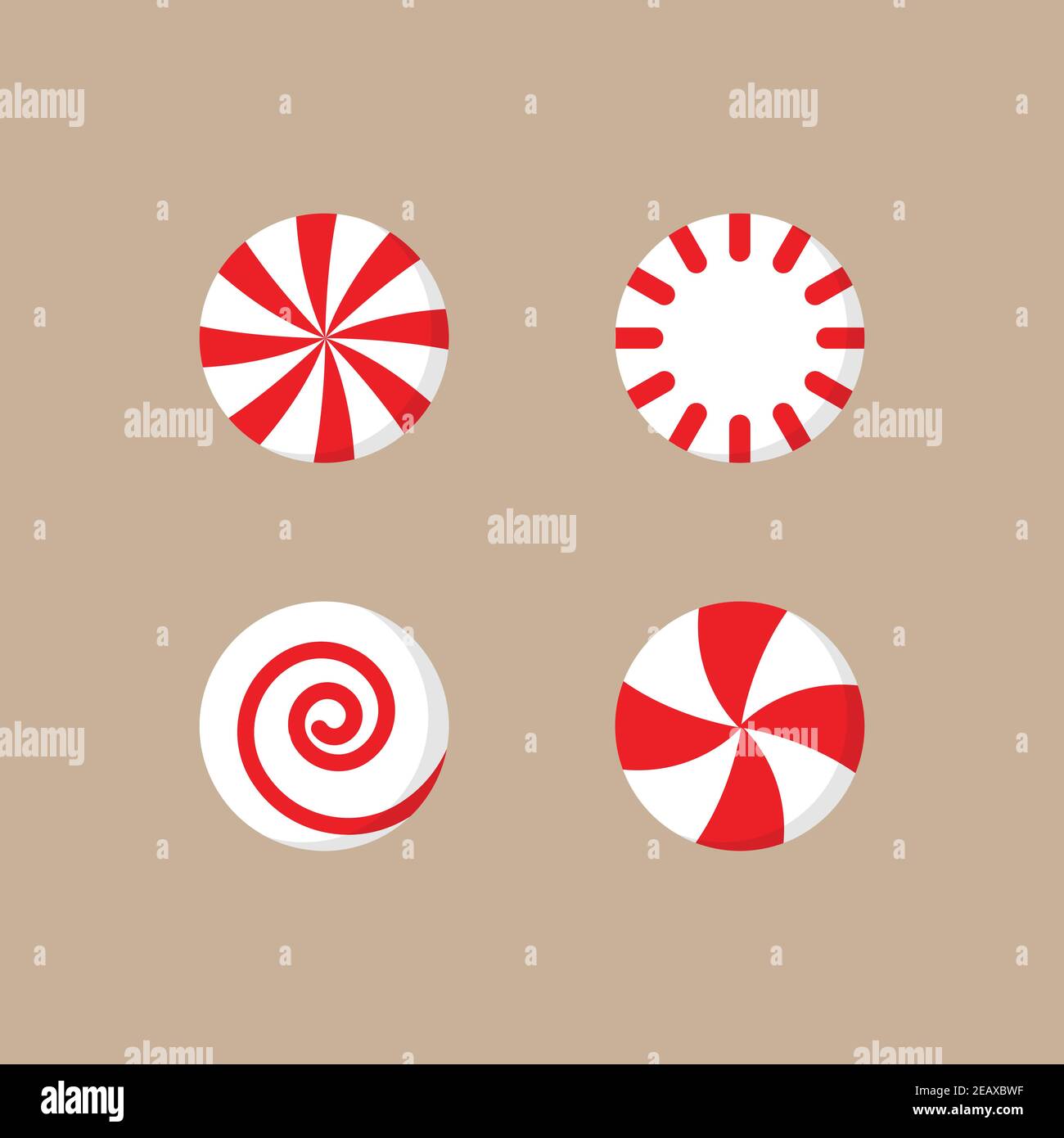Christmas peppermint candy vector illustration icon set. Round red and ...