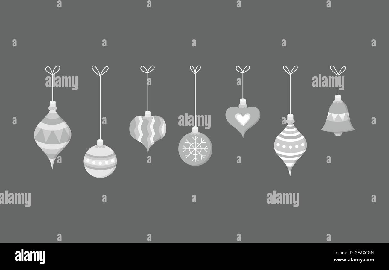 Set of hanging christmas balls on string vector illustration. Different ...
