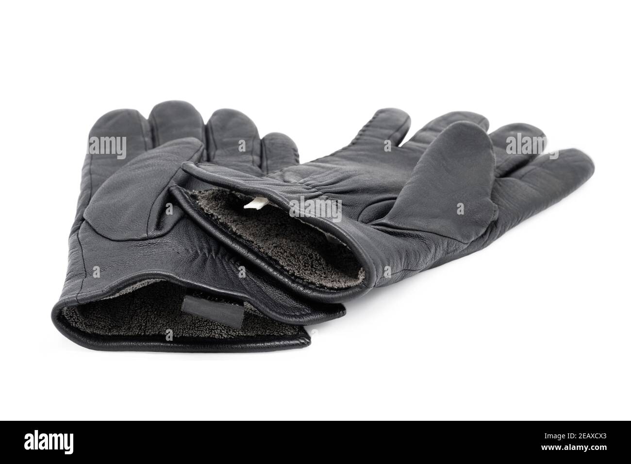 Leather black gloves. Close-up. Isolated over white background Stock ...