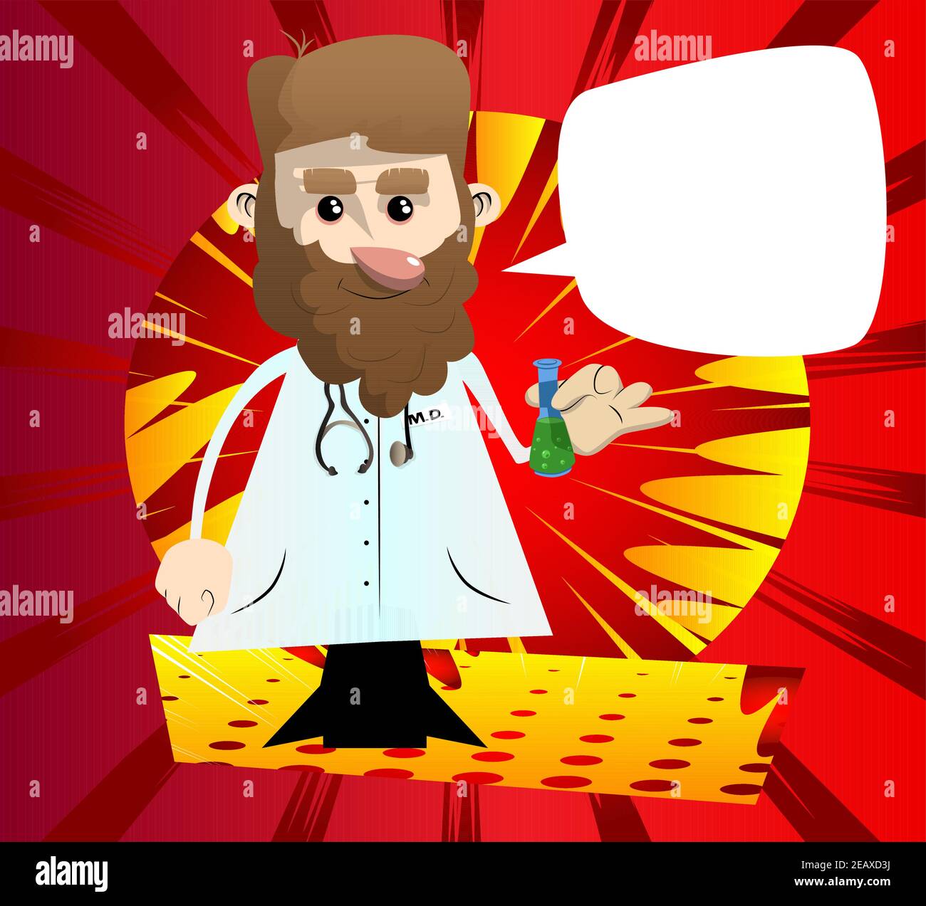 Funny cartoon doctor holding a test tube. Vector illustration. Medical ...