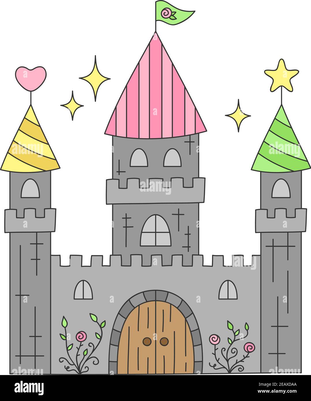 Castle cute vector illustration. Hand drawn isolated outlined tower ...