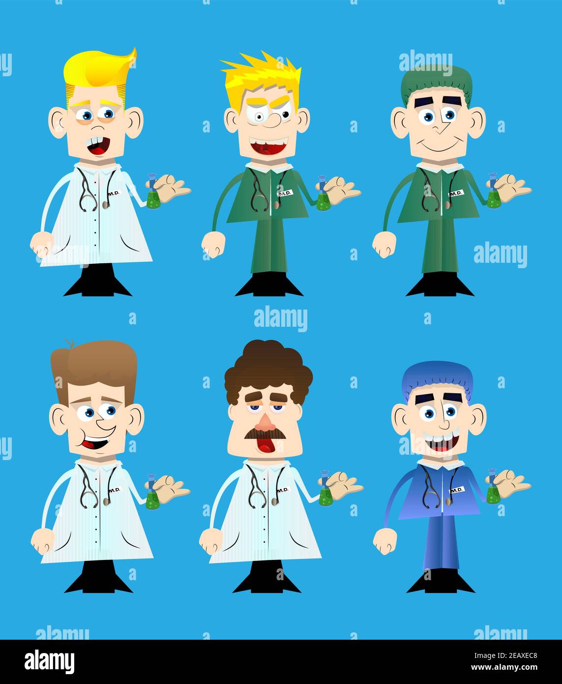 Funny cartoon doctor holding a test tube. Vector illustration. Medical ...