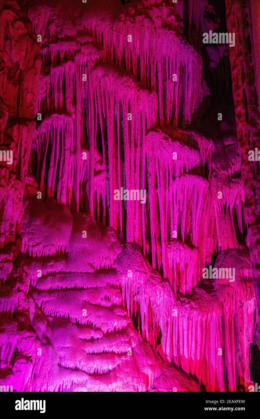 Some pink/purple stalagmite in the Grutas de García / Garcia caves near ...
