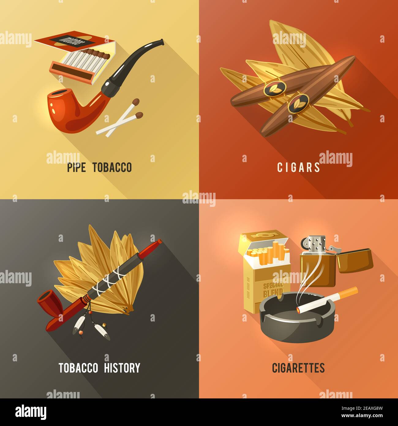 Tobacco design concept set with pipe cigars and cigarettes icons ...