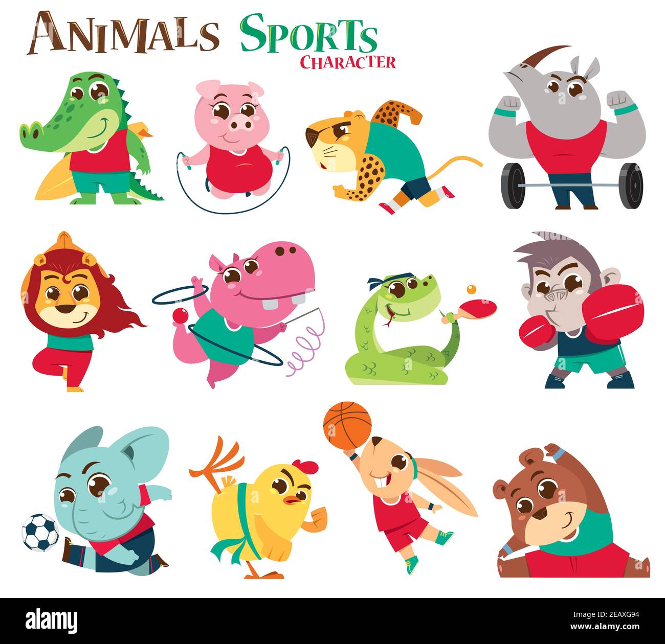 Vector illustration of Animals Sports Character cartoon. Animals player ...