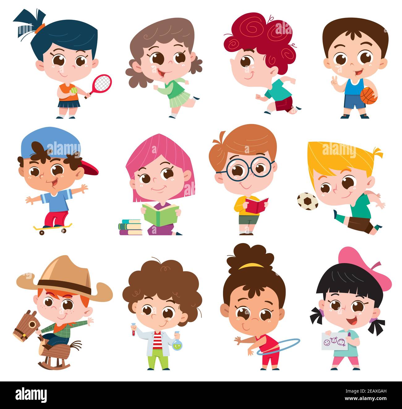 Vector illustration of Cartoon kids character. Kids collection Stock ...