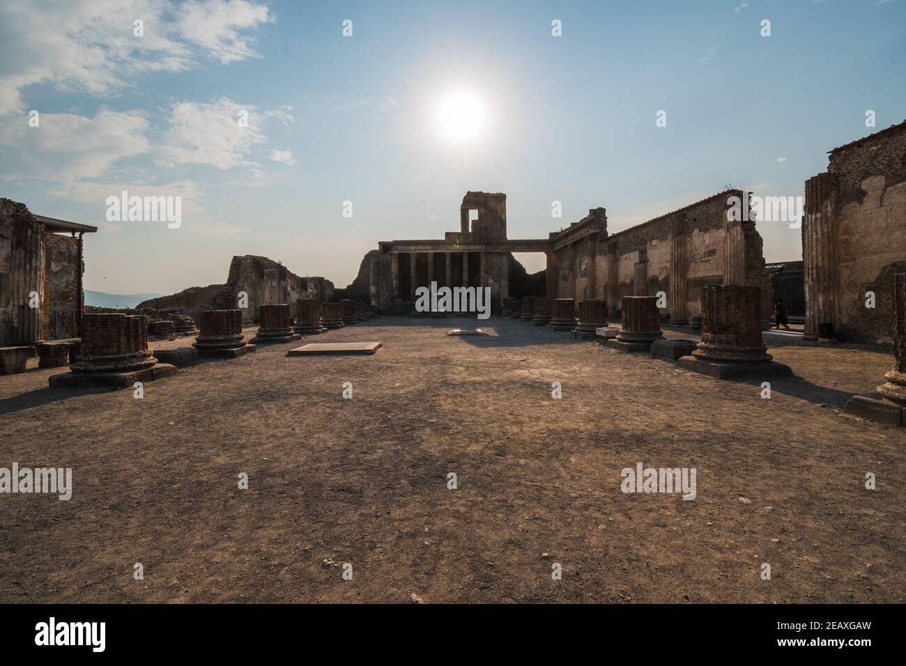 The ancient Roman ruins of Pompeii, near Naples; a historical city in ...