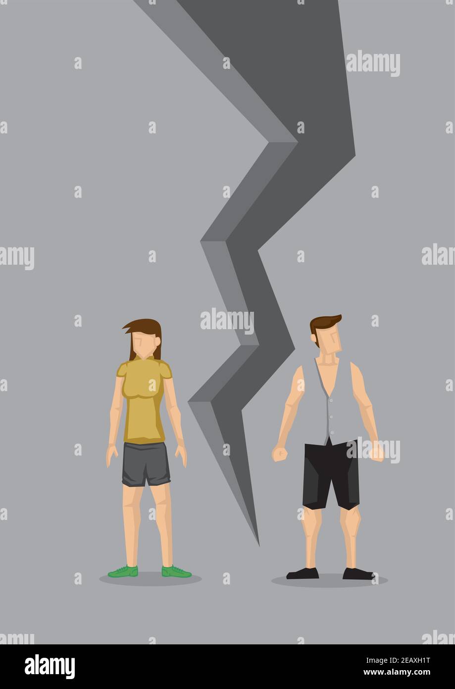 Creative cartoon vector illustration of sad couple turning away from ...
