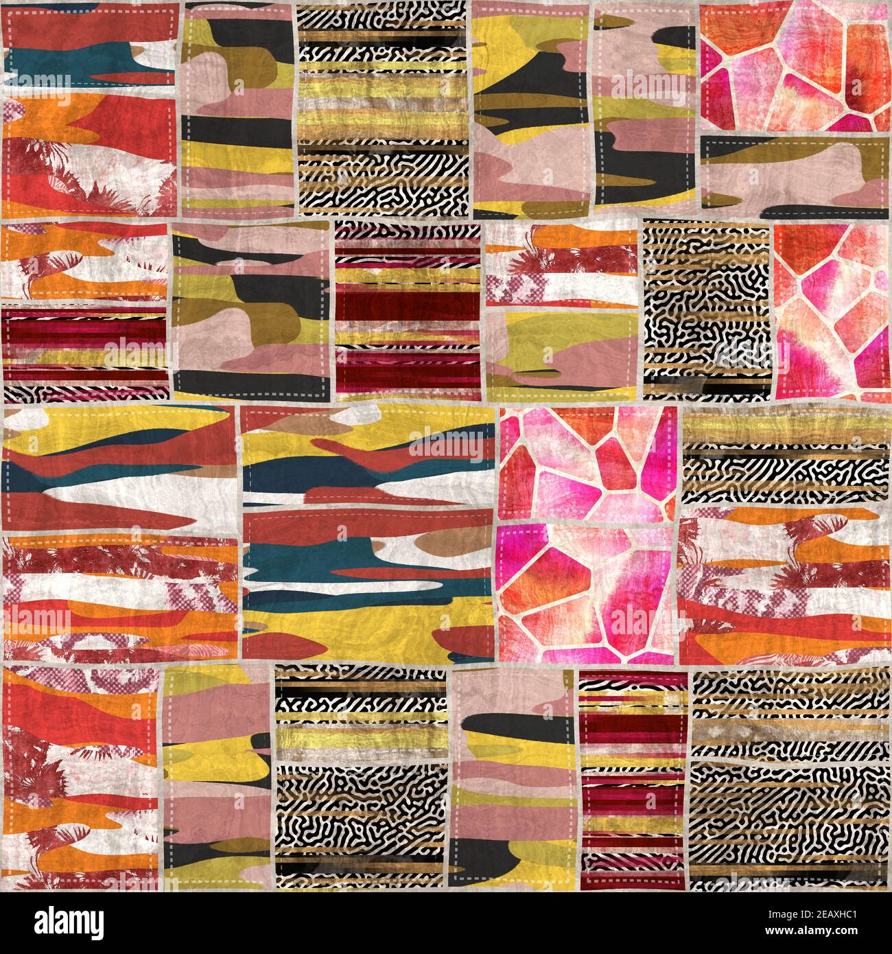 Seamless patchwork collage mix quilt pattern print Stock Photo - Alamy