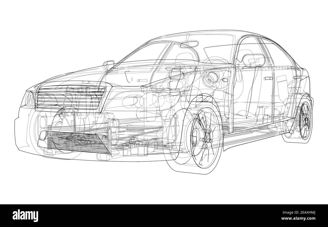 Electric Car With Chassis. Vector rendering of 3d Stock Vector Image ...