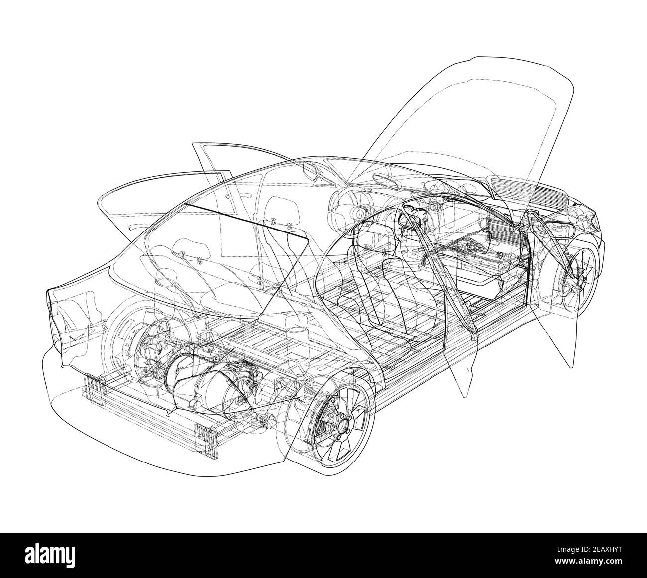Electric Car With Chassis. Vector rendering of 3d Stock Vector Image ...