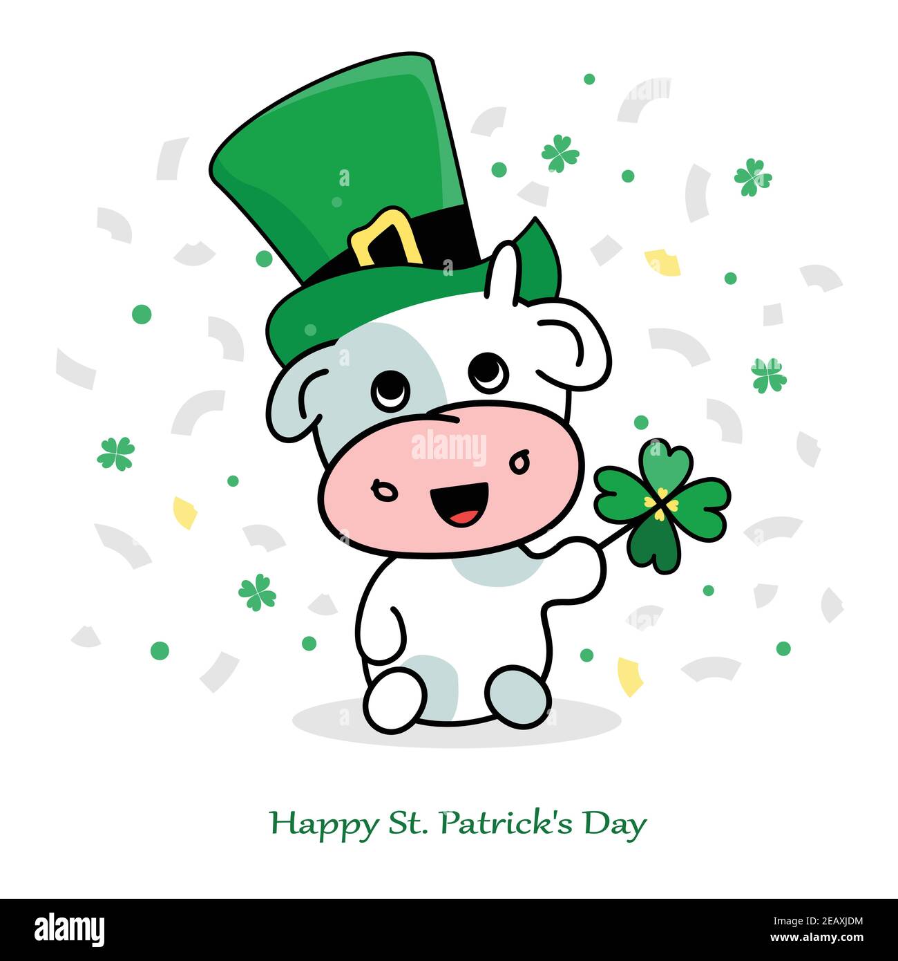 vector character for st patrick's day, kid bull in green hat and clover ...