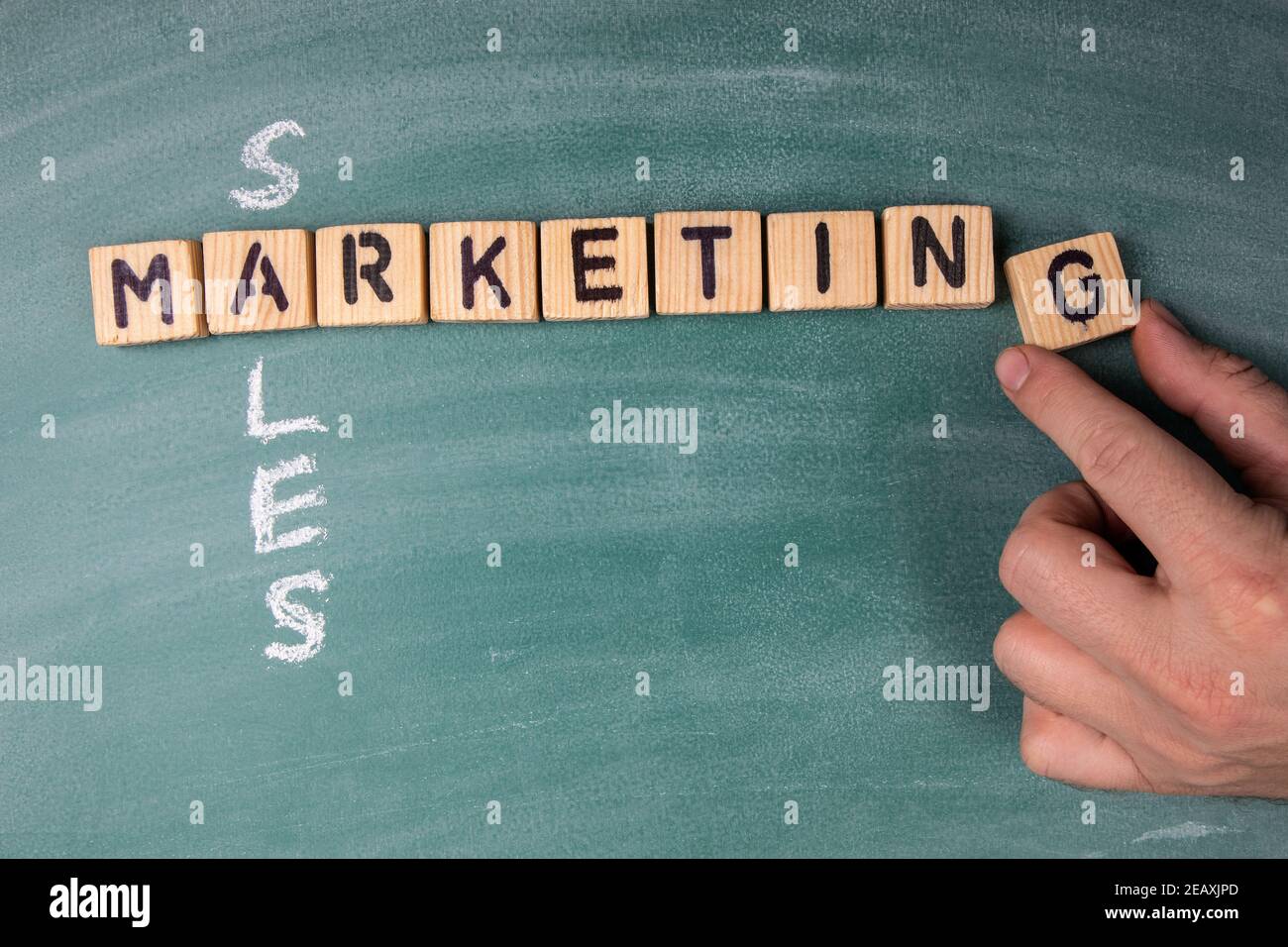 Marketing and Sales concept. Text from letters of the wooden alphabet ...