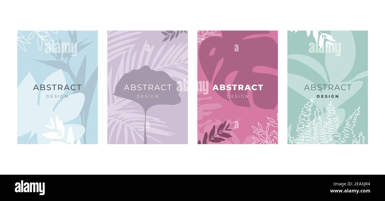 Collection of decorative cards with branches, leaves and text. Set of ...