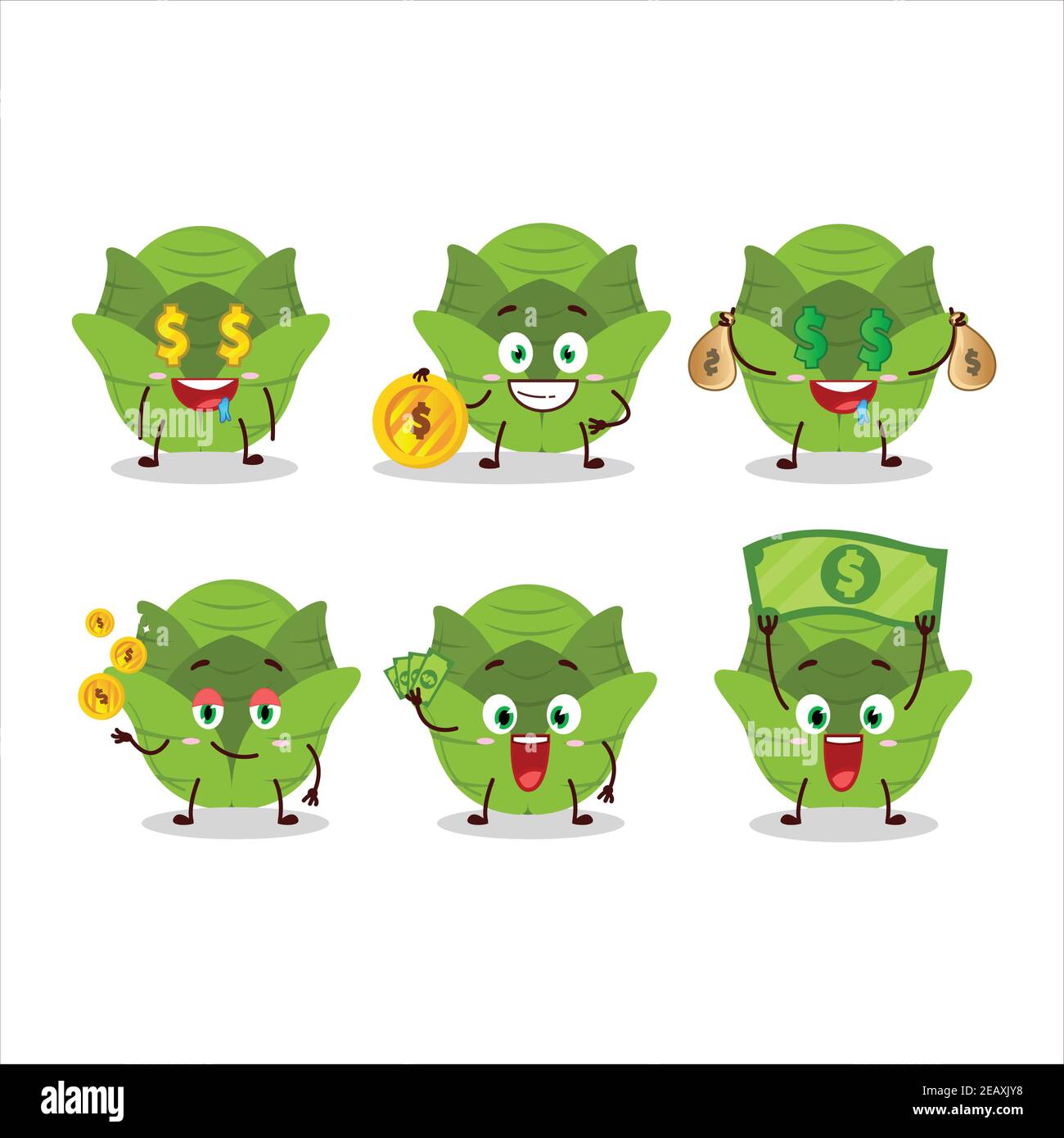 Savoy cabbage cartoon character with cute emoticon bring money. Vector ...