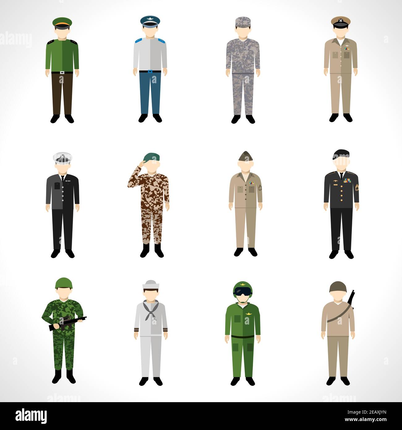 Military soldier in uniform avatar character set isolated vector ...